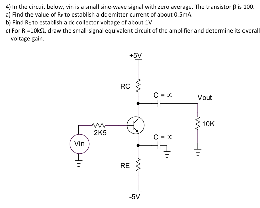 Solved 4) In the circuit below, vin is a small sine-wave | Chegg.com