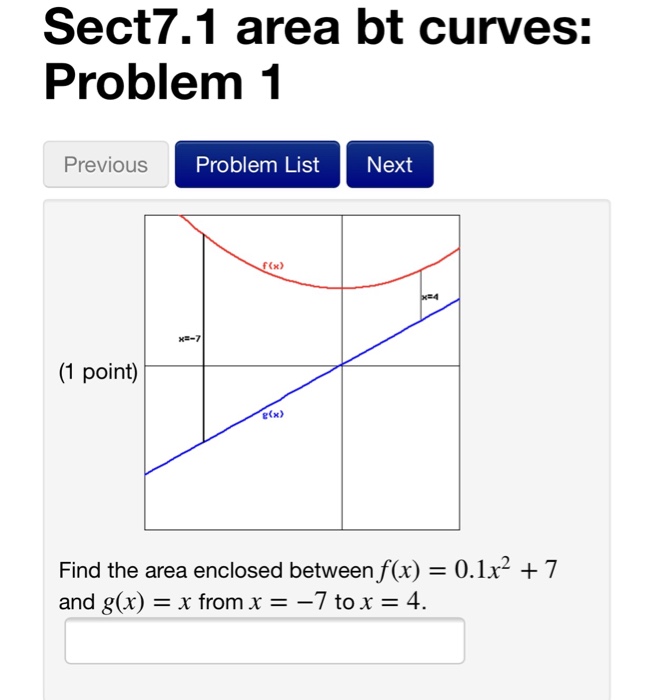 Solved Sect7.1 area bt curves: Problem 1 Previous Problem | Chegg.com