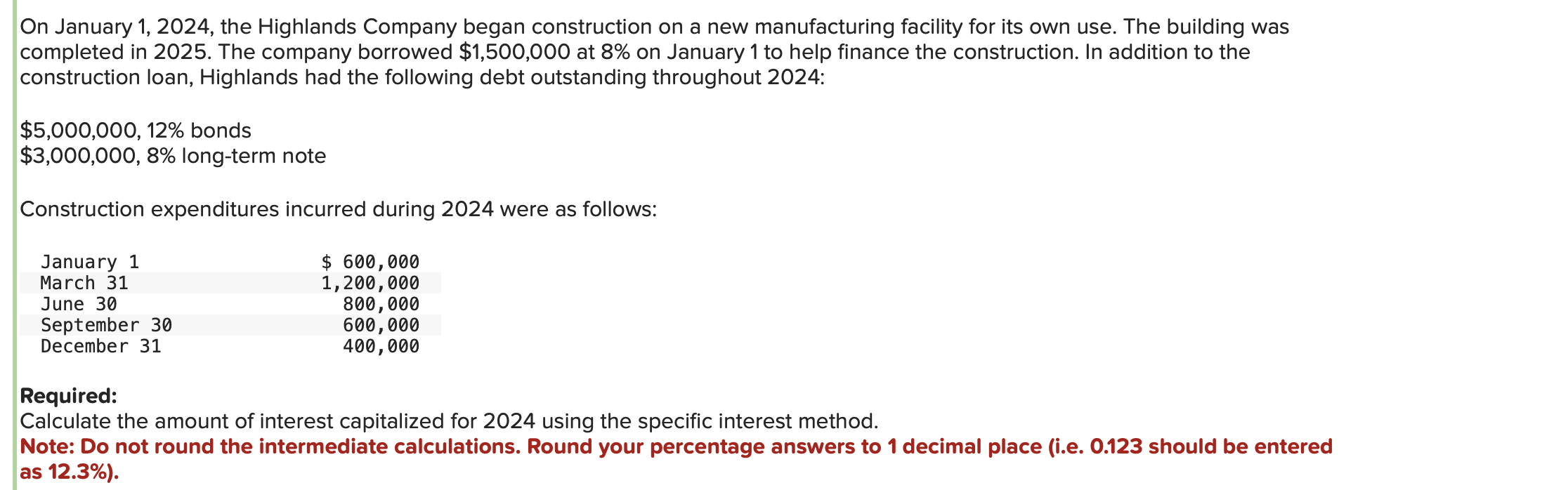 Solved On January 1, 2024, the Highlands Company began | Chegg.com