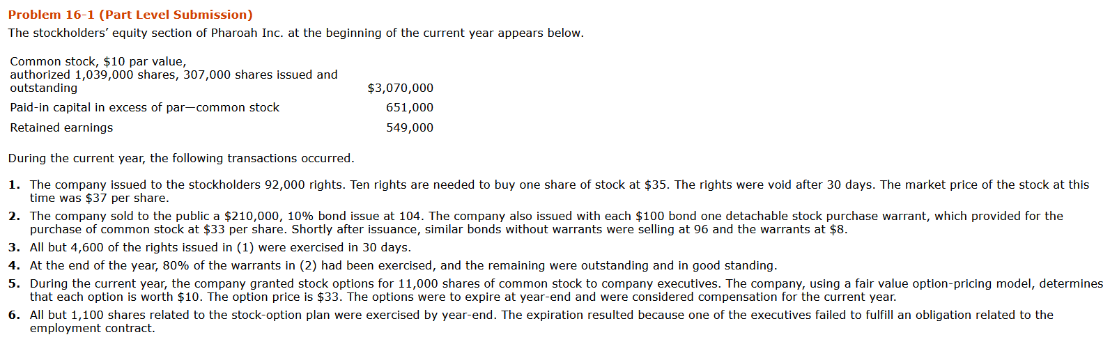 Solved Problem 16-1 (Part Level Submission) The | Chegg.com