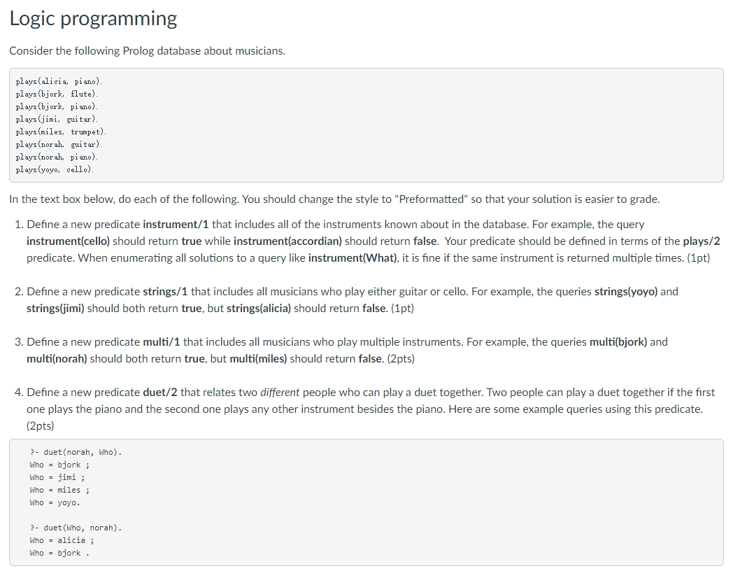Logic programming Consider the following Prolog | Chegg.com