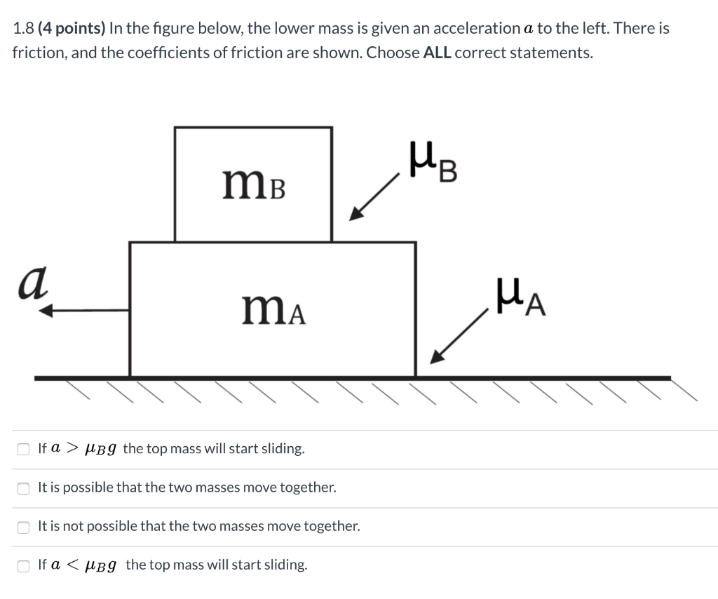 Solved 1.8 (4 points) In the figure below, the lower mass is | Chegg.com
