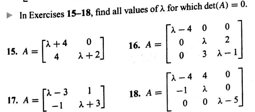 Solved In Exercises 15-18, find all values of \\( \\lambda | Chegg.com