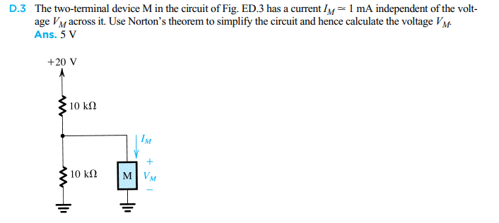 Solved D.3 The two-terminal device M in the circuit of Fig. | Chegg.com
