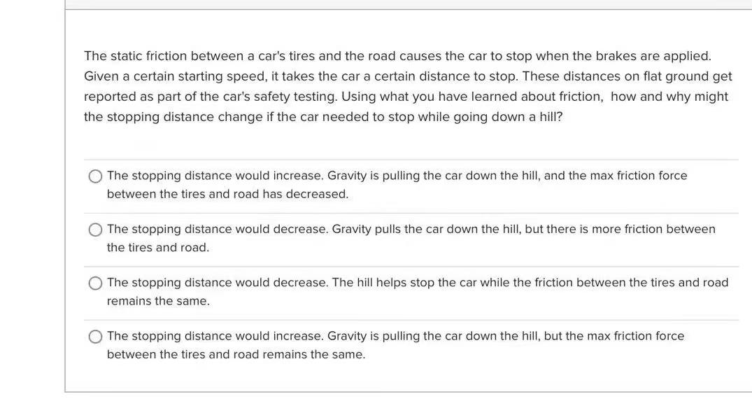 Solved The static friction between a car's tires and the | Chegg.com