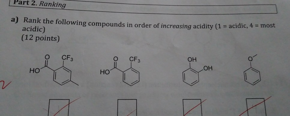 Solved | Part 2. Ranking a) Rank the following compounds in | Chegg.com