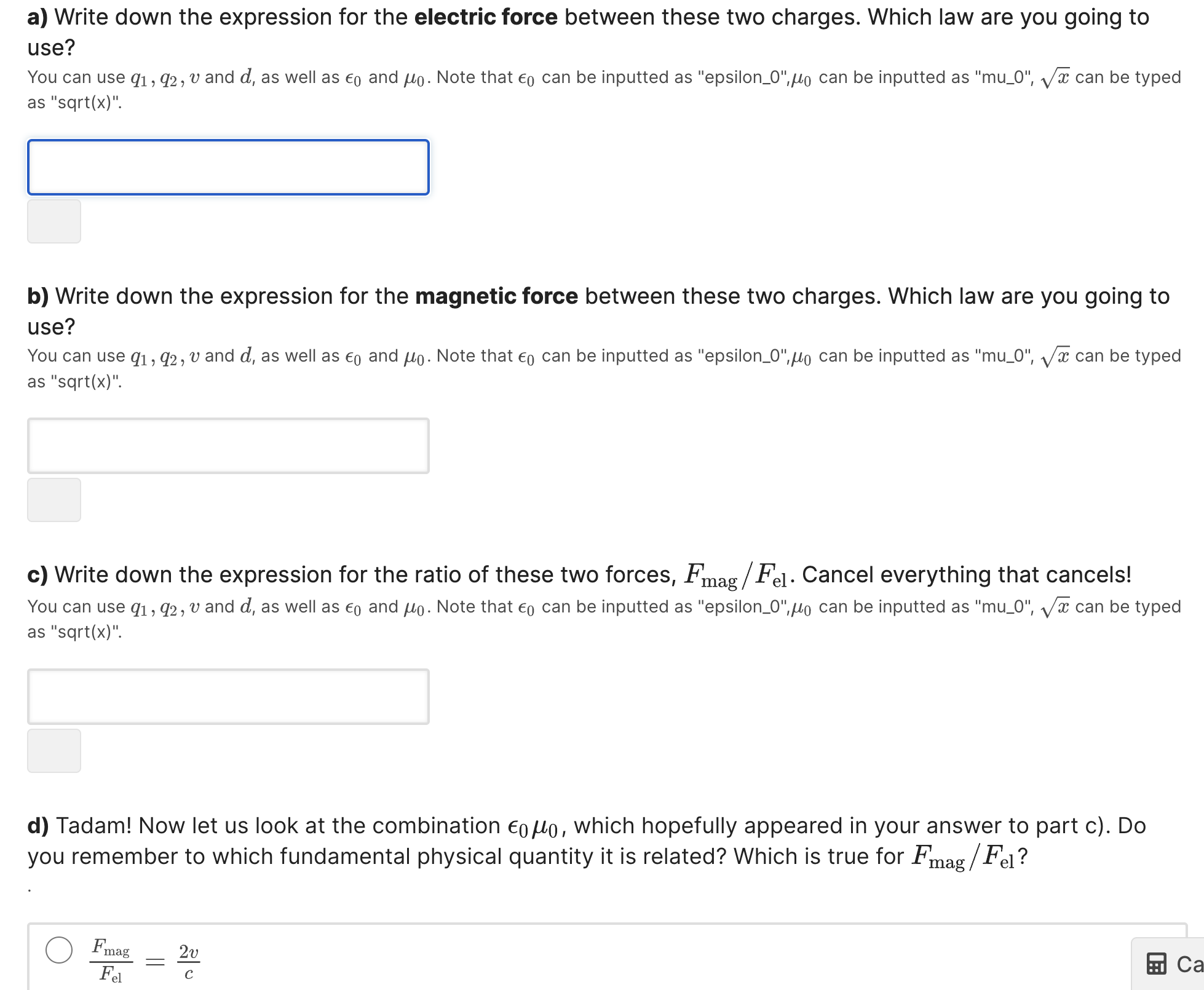 Solved This picture shows two point charges, \\( q_{1} \\) | Chegg.com