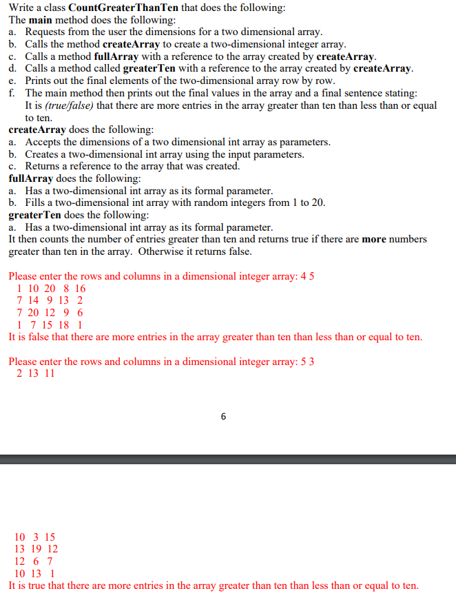 Solved Write a class CountGreaterThanTen that does the | Chegg.com