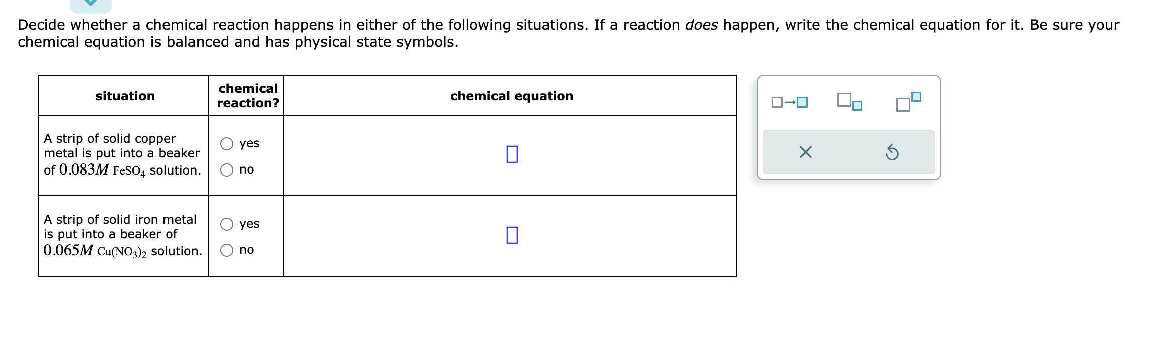 Solved Decide Whether A Chemical Reaction Happens In Either