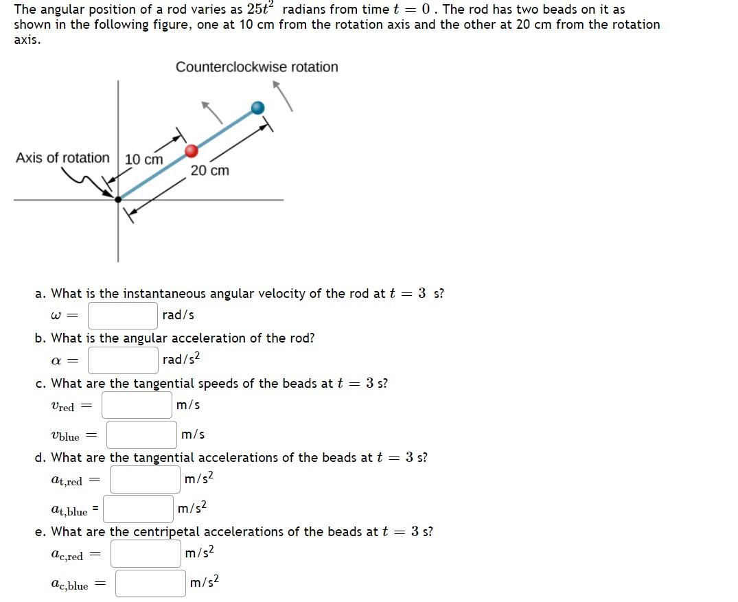 Solved The angular position of a rod varies as 25t2 radians | Chegg.com