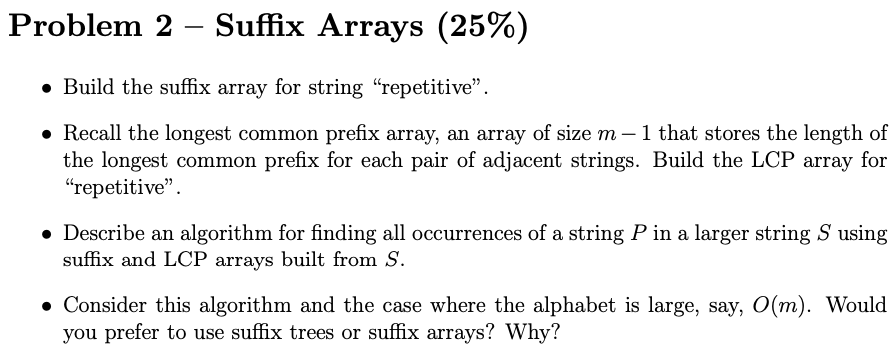 Problem 2 - Suffix Arrays (25\%) - Build the suffix | Chegg.com