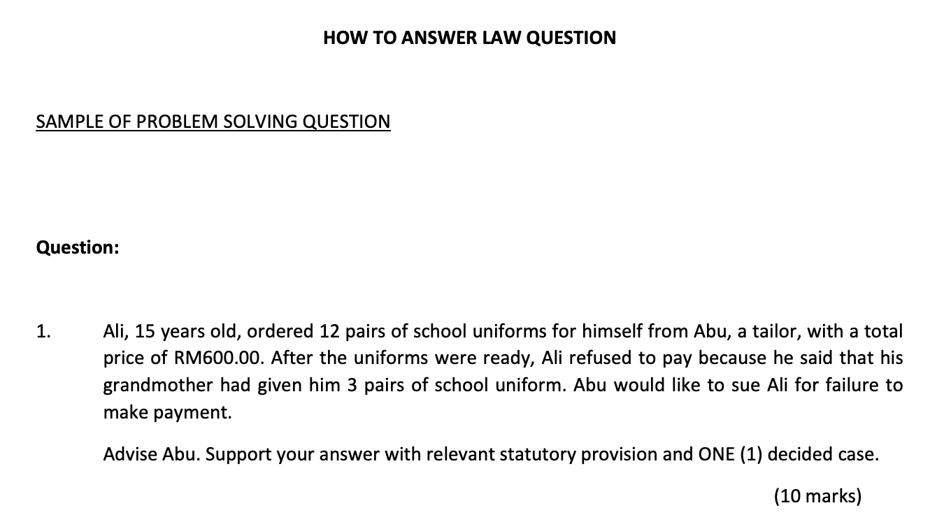 THIS IS BUSINESS LAW QUESTION FOR MALAYSIAN LAW THIS | Chegg.com