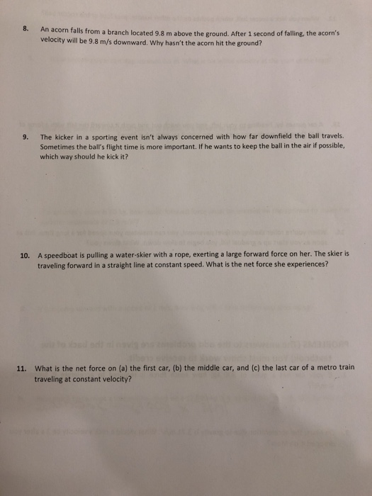 Solved 8. An acorn falls from a branch located 9.8 m above | Chegg.com