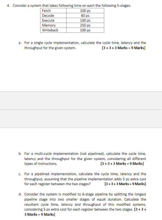 Solved 4. Consider a system that takes following time on | Chegg.com