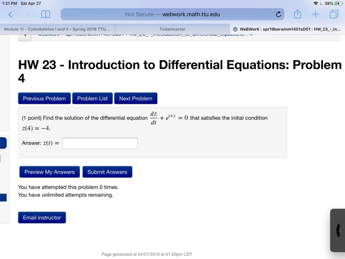 Solved 1:21 PM Sat Apr 27 Not Secure- webwork.math.ttu.edu | Chegg.com