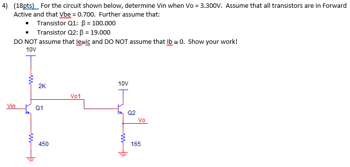 Solved 4) (18pts) For the circuit shown below, determine Vin | Chegg.com