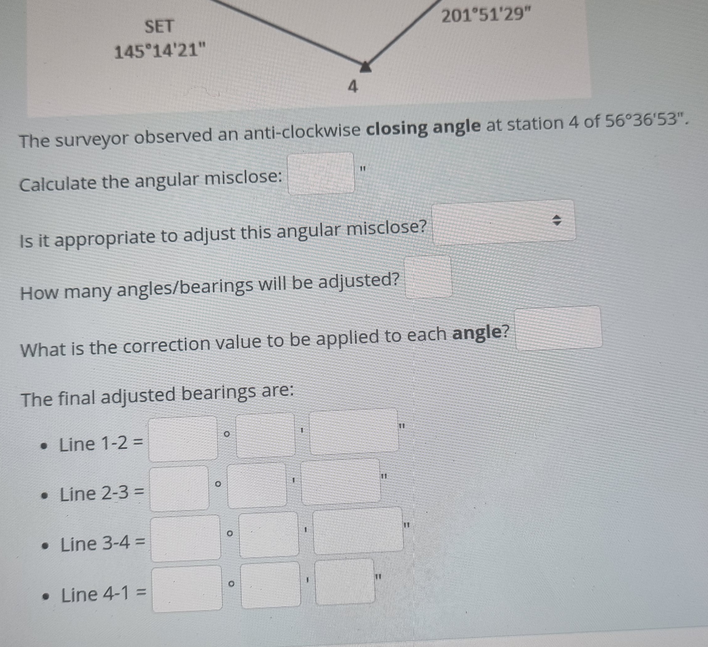 Solved A surveyor completed a closed traverse around four | Chegg.com