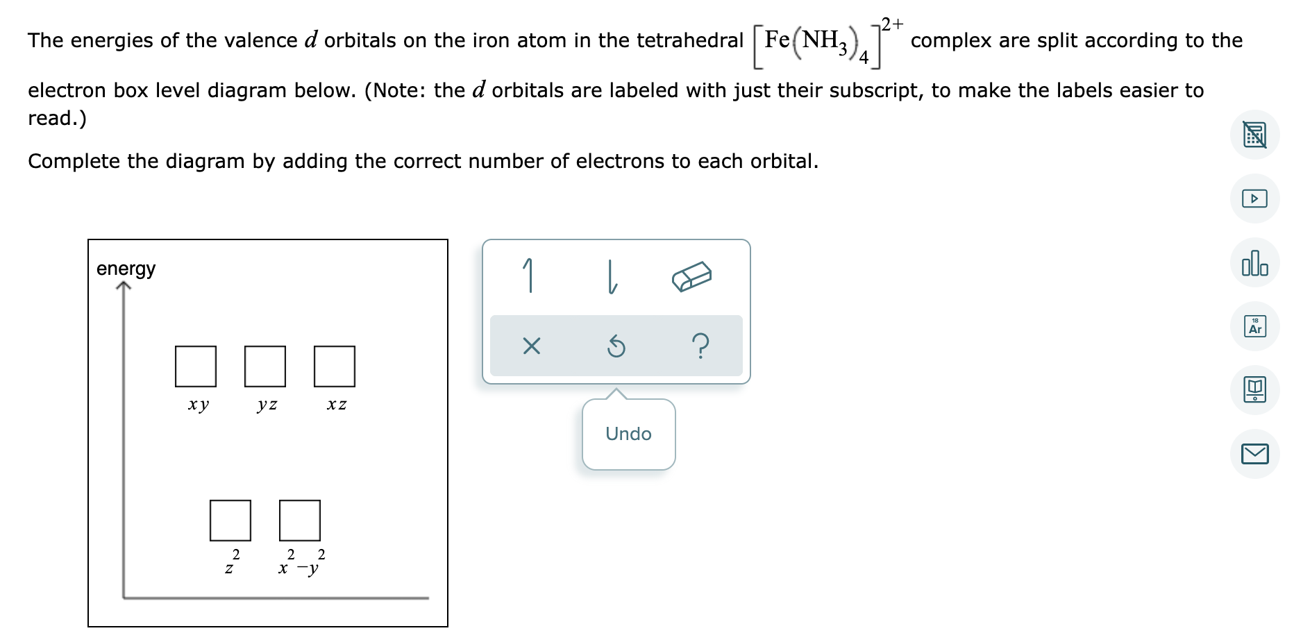 Solved The energies of the valence orbitals on the iron atom | Chegg.com