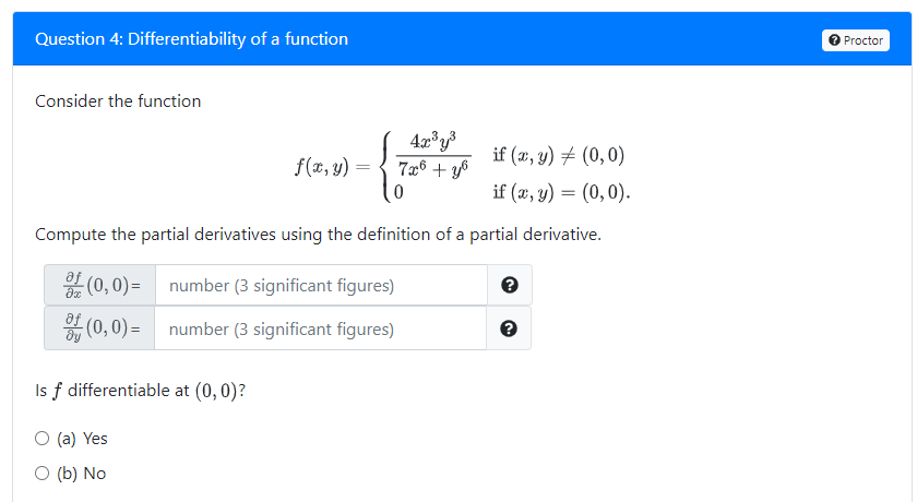 Solved Question 4: Differentiability of a function Proctor | Chegg.com