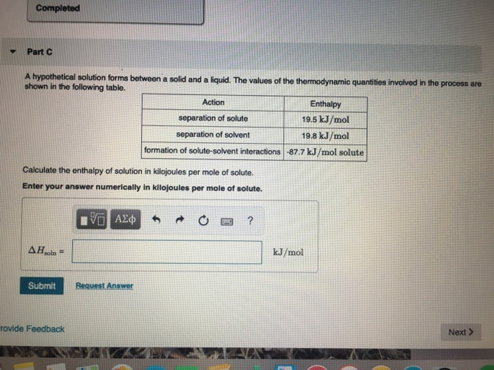 Solved Completed Part C A hypothetical solution forms | Chegg.com