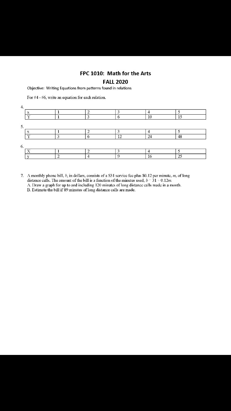 Solved FPC 1010: Math for the Arts FALL 2020 Objective: | Chegg.com