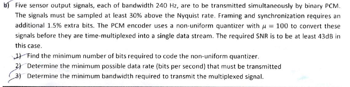 Solved b) Five sensor output signals, each of bandwidth 240 | Chegg.com