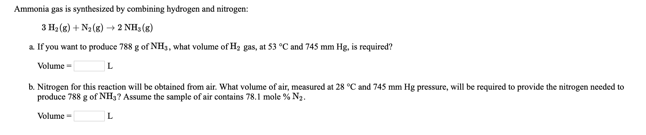 Solved Ammonia gas is synthesized by combining hydrogen and | Chegg.com