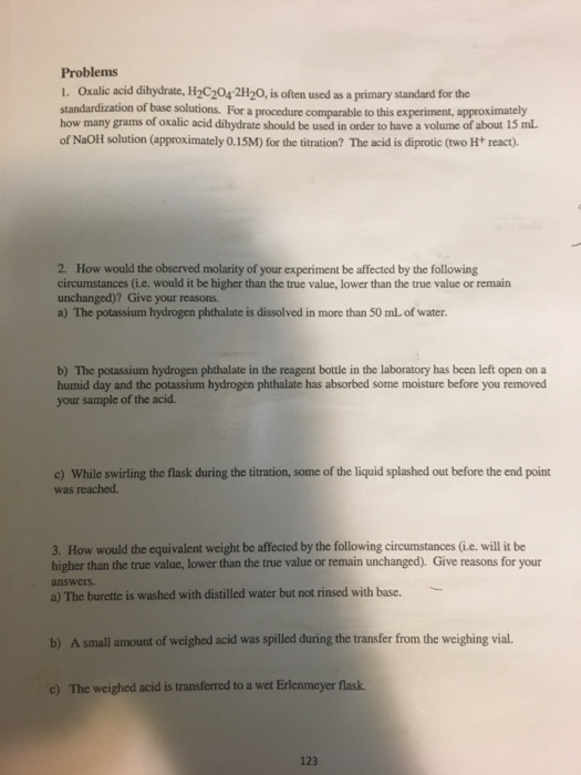 Solved Oxalic acid dihydrate, H2C2O4*2H2O, is often used as | Chegg.com