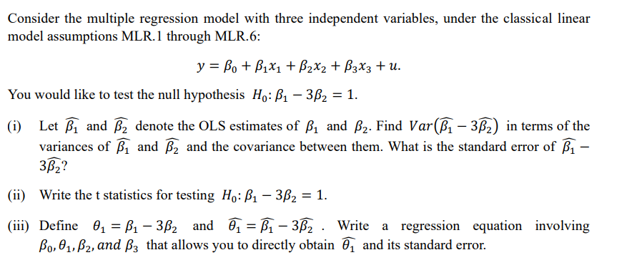 Consider the multiple regression model with three | Chegg.com