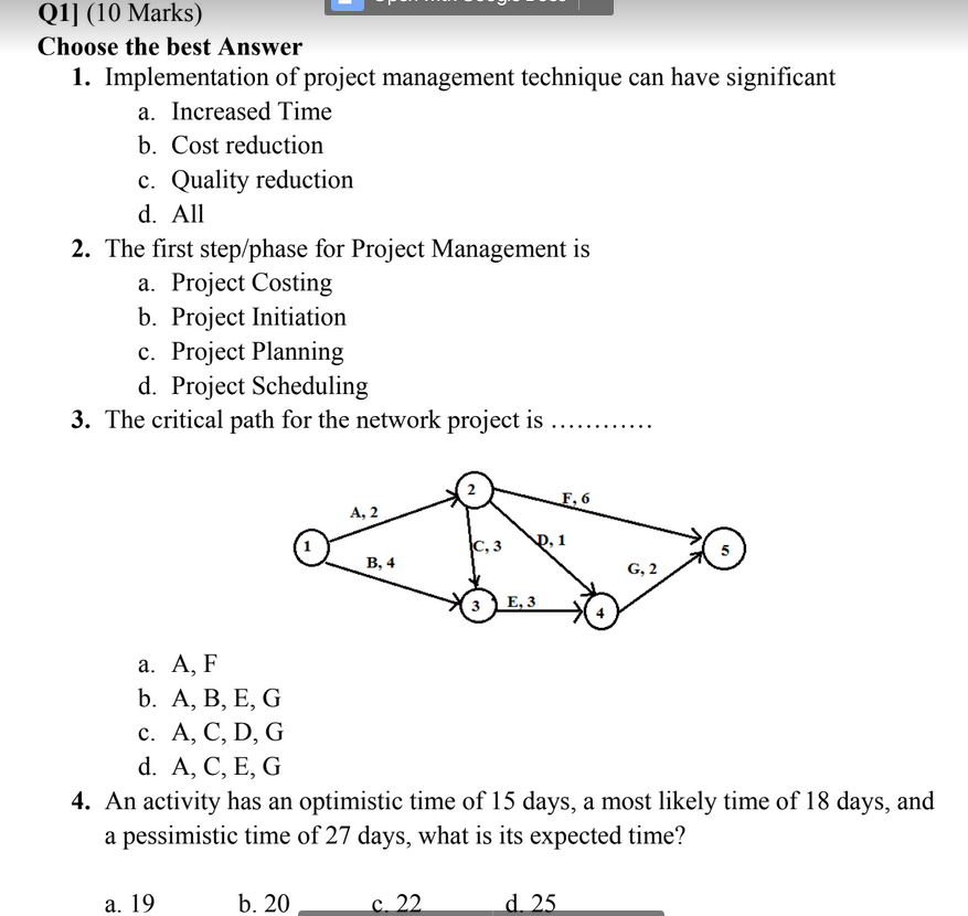 Solved Q1] (10 Marks) Choose the best Answer 1. | Chegg.com
