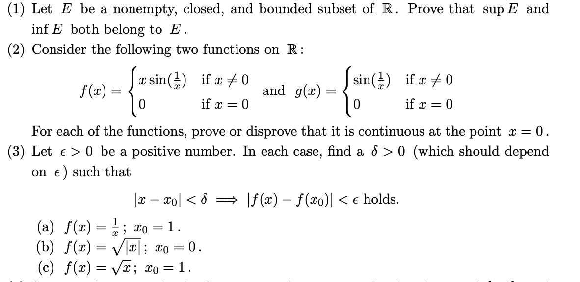Solved (1) Let E be a nonempty, closed, and bounded subset | Chegg.com
