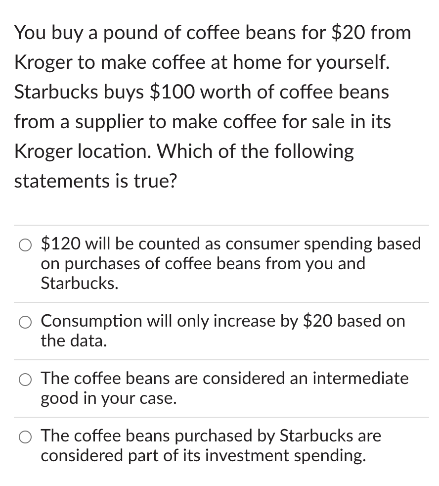 Solved You buy a pound of coffee beans for $20 ﻿fromKroger | Chegg.com