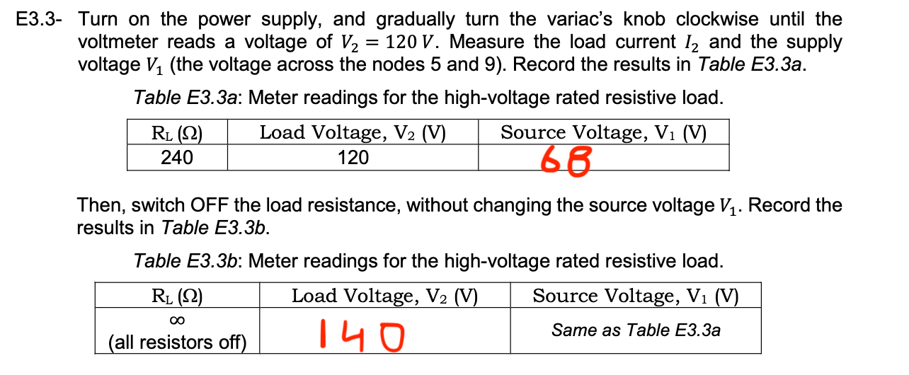 Solved Using the results in E3.3, calculate the voltage | Chegg.com