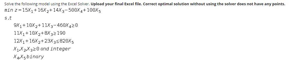 Solved Solve the following model using the Excel Solver. | Chegg.com