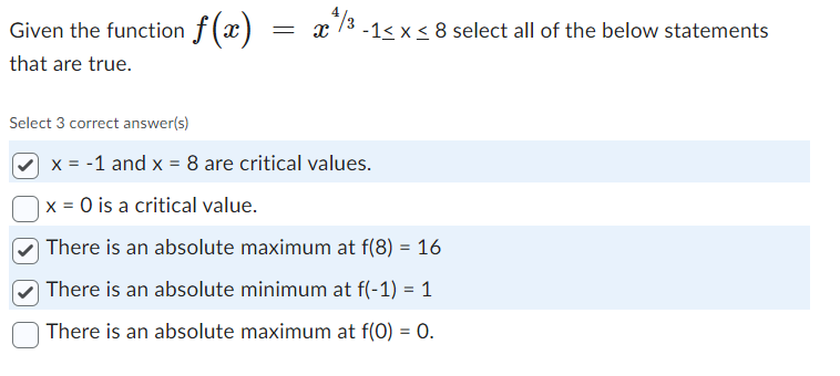 Solved Given The Function F X X4 3−1≤x≤8 Select All Of The