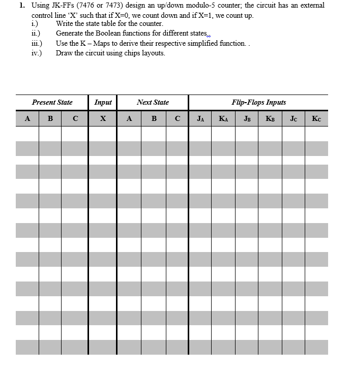 Solved 1. Using JK-FFs (7476 or 7473) design an up/down | Chegg.com