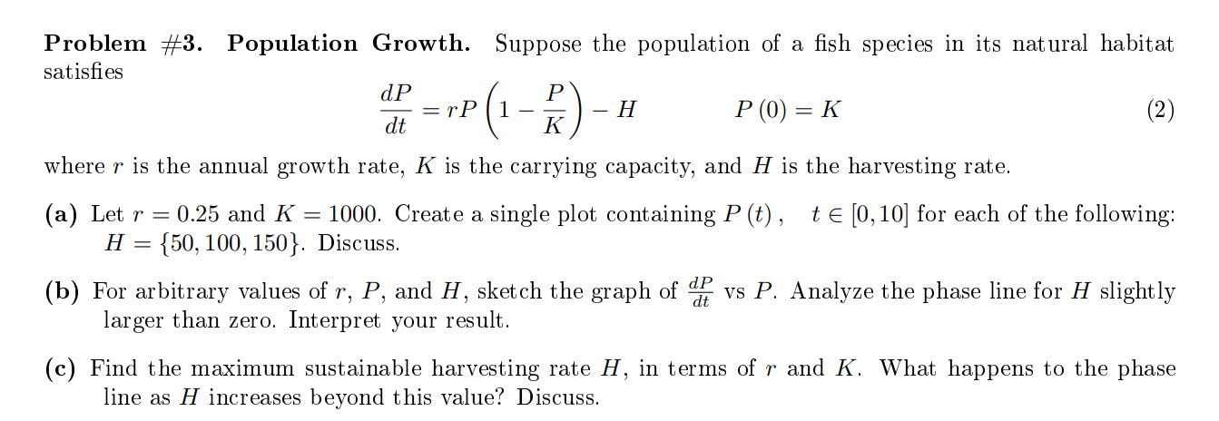Problem #3. Population Growth. Suppose the population | Chegg.com