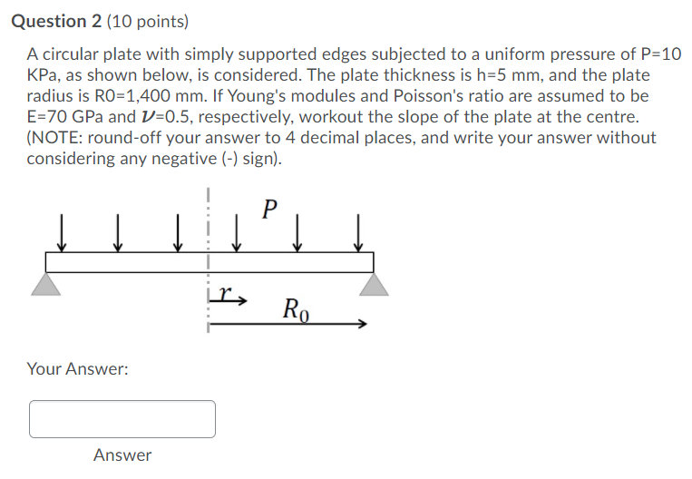 Solved Question 2 (10 points) A circular plate with simply | Chegg.com