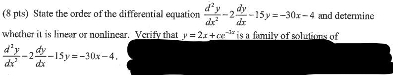 Solved (8 pts) State the order of the differential equation | Chegg.com
