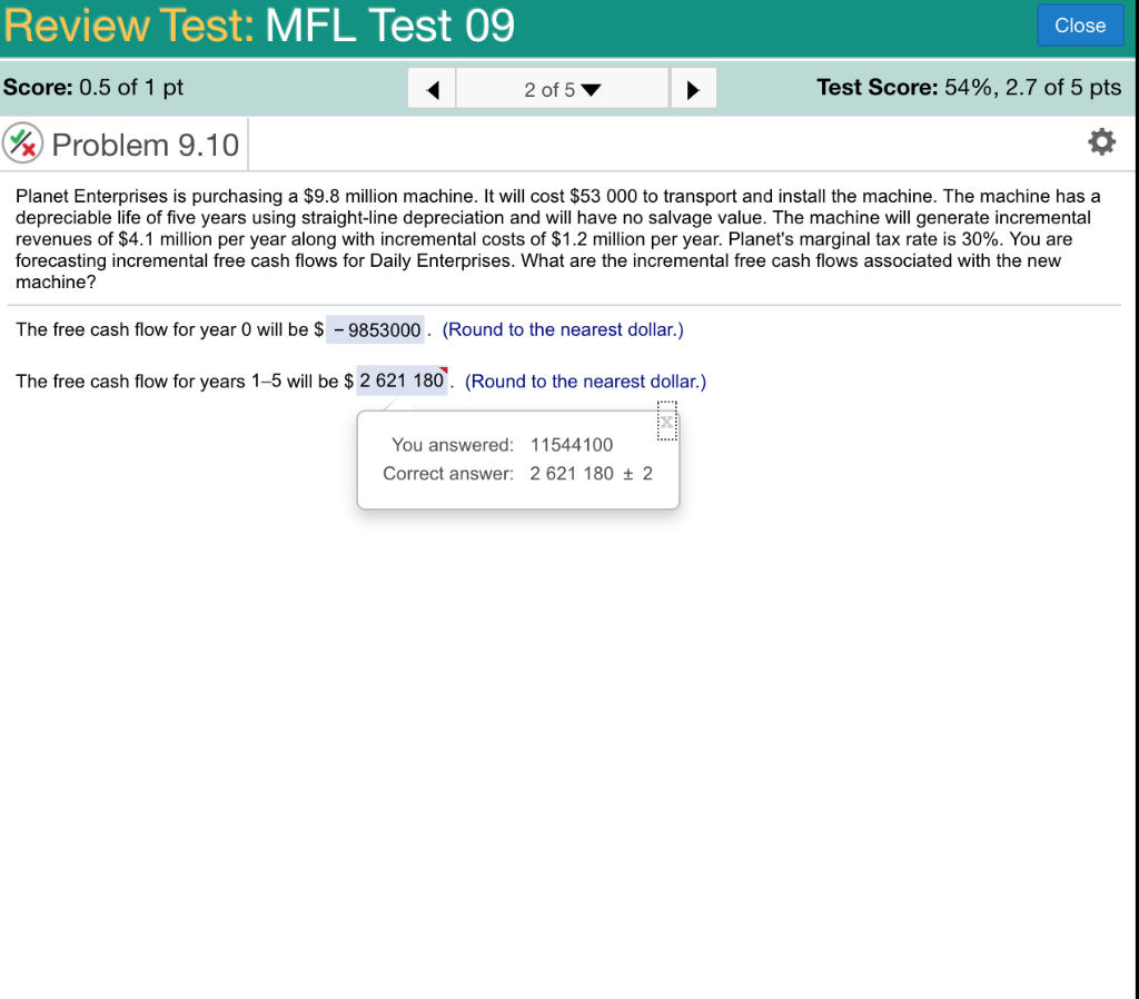 Solved Review Test: MFL Test 09 Close Score: 0.5 of 1 pt 2 | Chegg.com