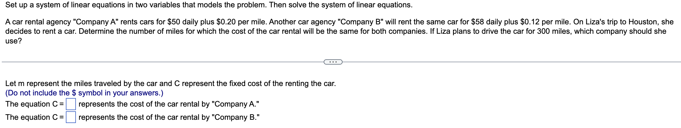 Solved Set up a system of linear equations in two variables | Chegg.com