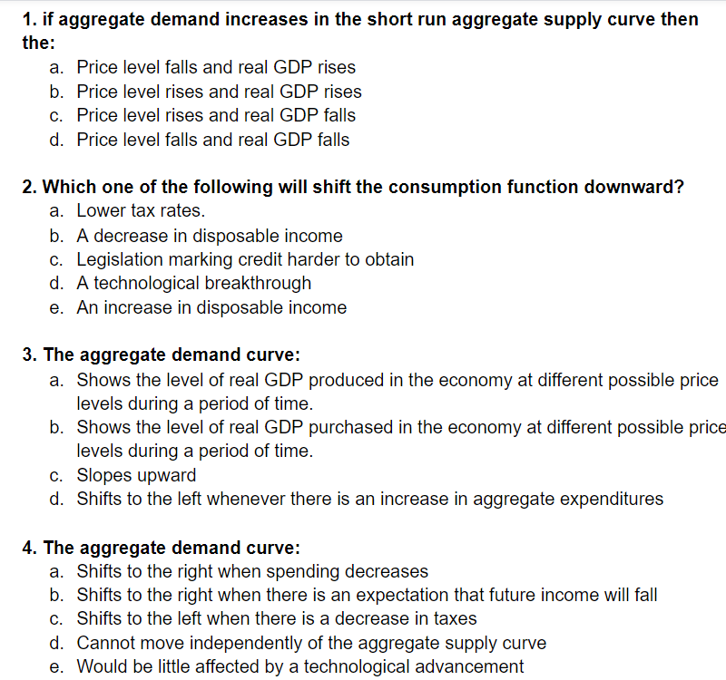 Solved 1. if aggregate demand increases in the short run | Chegg.com