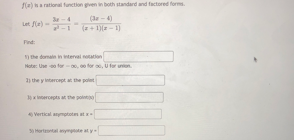 Solved f(x) is a rational function given in both standard | Chegg.com