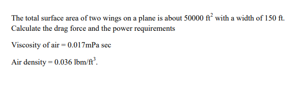Solved The total surface area of two wings on a plane is | Chegg.com