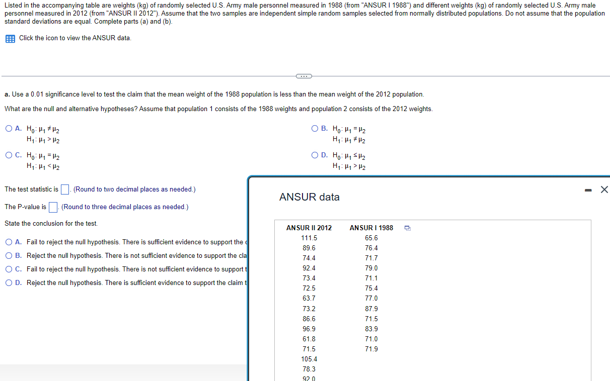 Solved standard deviations are equal. Complete parts (a) | Chegg.com