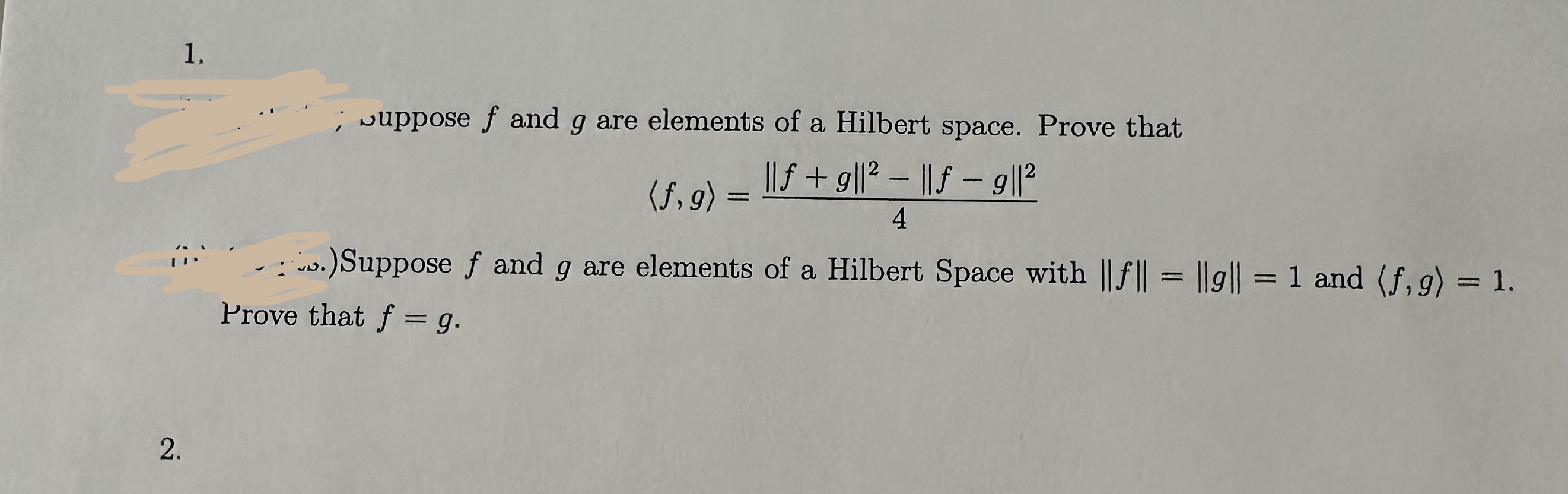 Solved wuppose f ﻿and g ﻿are elements of a Hilbert space. | Chegg.com
