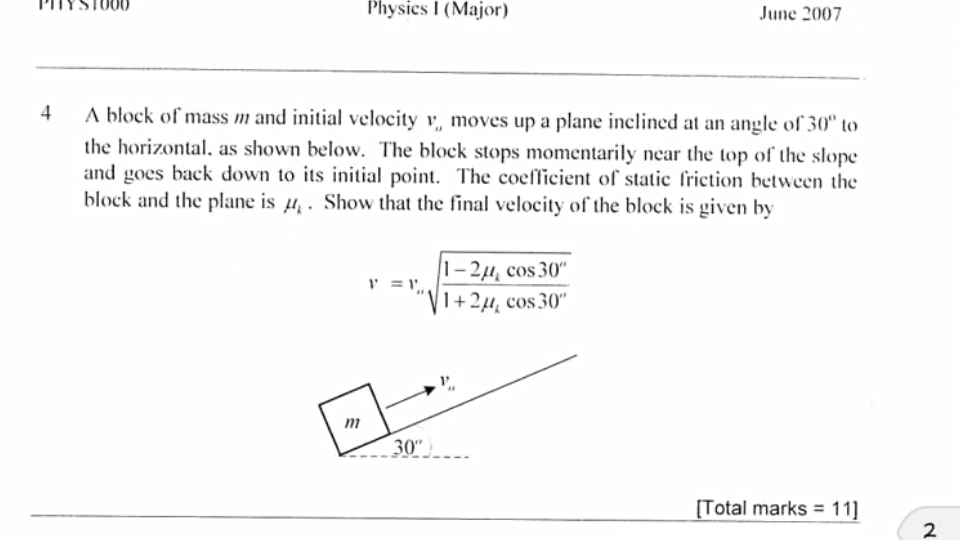 Solved Physics 1 (Major) June 2007 A block of mass m and | Chegg.com