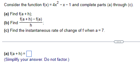 Solved Consider the function f(x)=4x2−x−1 and complete parts | Chegg.com