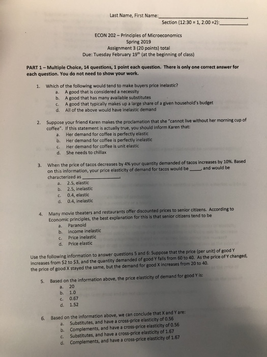 Solved Last Name, First Name:_ Section (12:30-1, 2:00-2): -- | Chegg.com