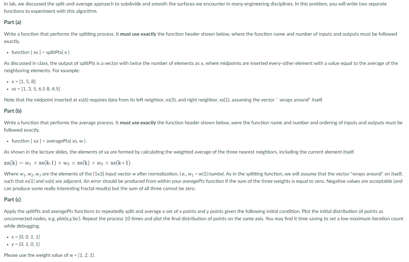 Solved In lab, we discussed the split-and-average approach | Chegg.com